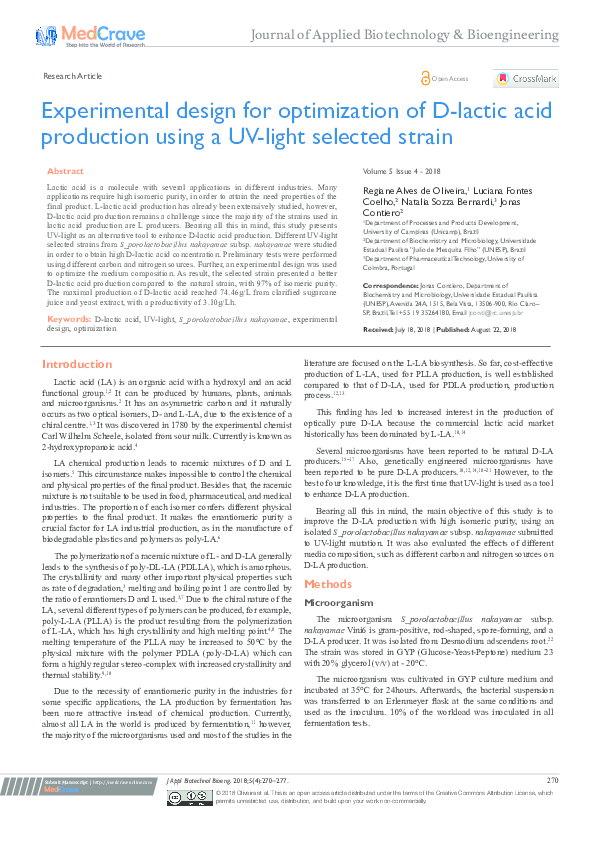 (PDF) Experimental design for optimization of D-lactic acid production ...