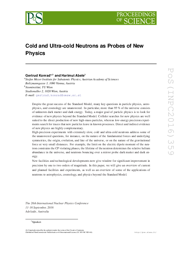 (PDF) Cold and Ultra-cold Neutrons as Probes of New Physics | Gertrud ...