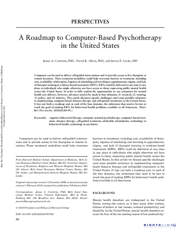 (PDF) A Roadmap to Computer-Based Psychotherapy in the United States