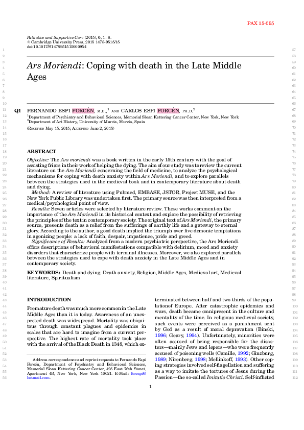(PDF) Ars Moriendi: Coping with Death in the Late Middle Ages