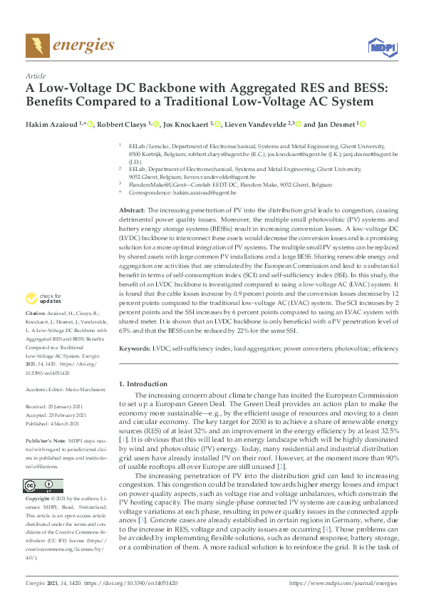 (PDF) A Low-Voltage DC Backbone with Aggregated RES and BESS: Benefits ...