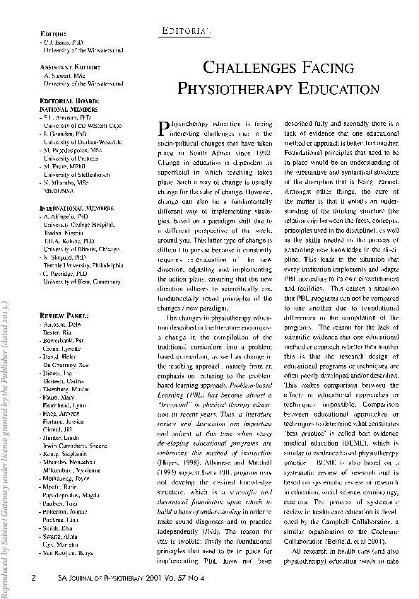(PDF) Challenges facing physiotherapy education