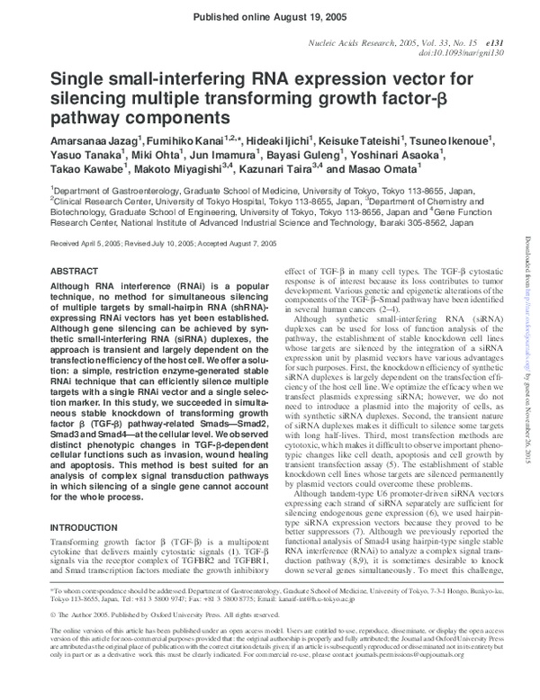 (PDF) Single small-interfering RNA expression vector for silencing ...