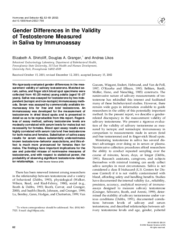(PDF) Gender Differences in the Validity of Testosterone Measured in ...