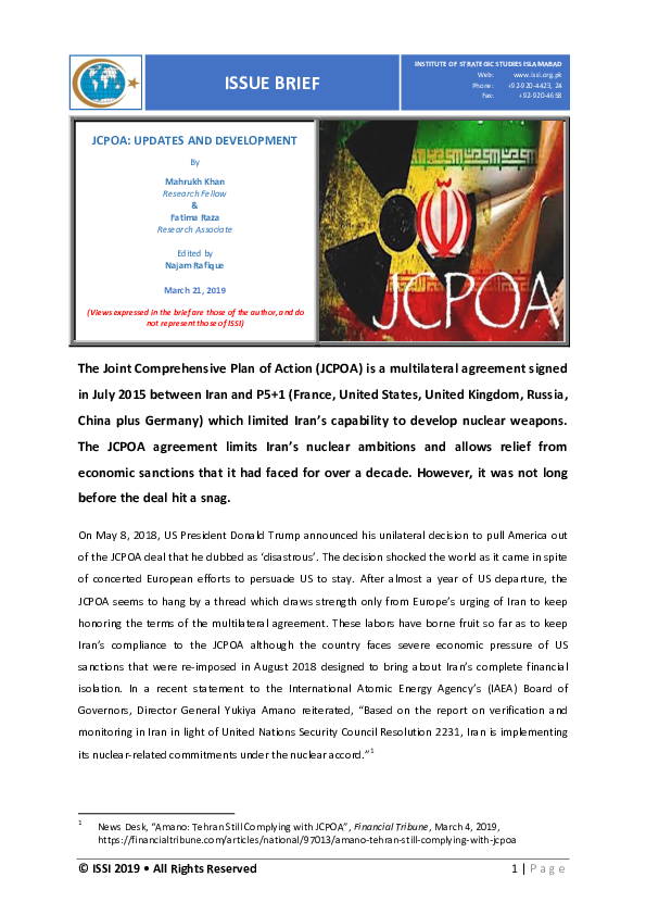 (PDF) JCPOA: UPDATES AND DEVELOPMENT