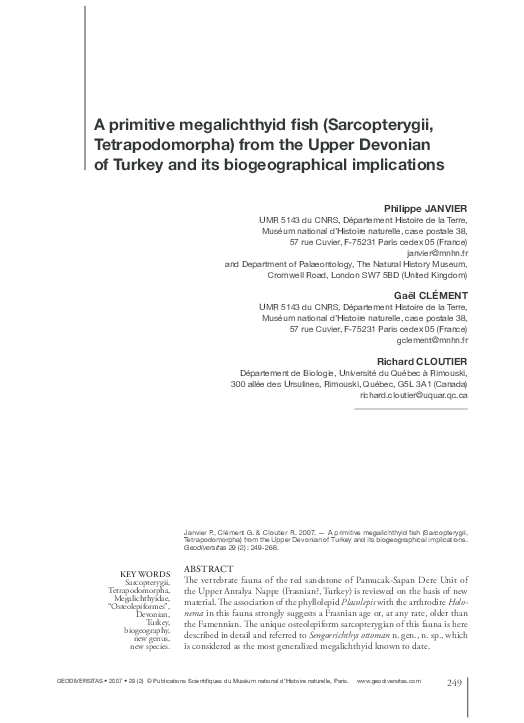(PDF) A primitive megalichthyid fish (Sarcopterygii, Tetrapodomorpha ...