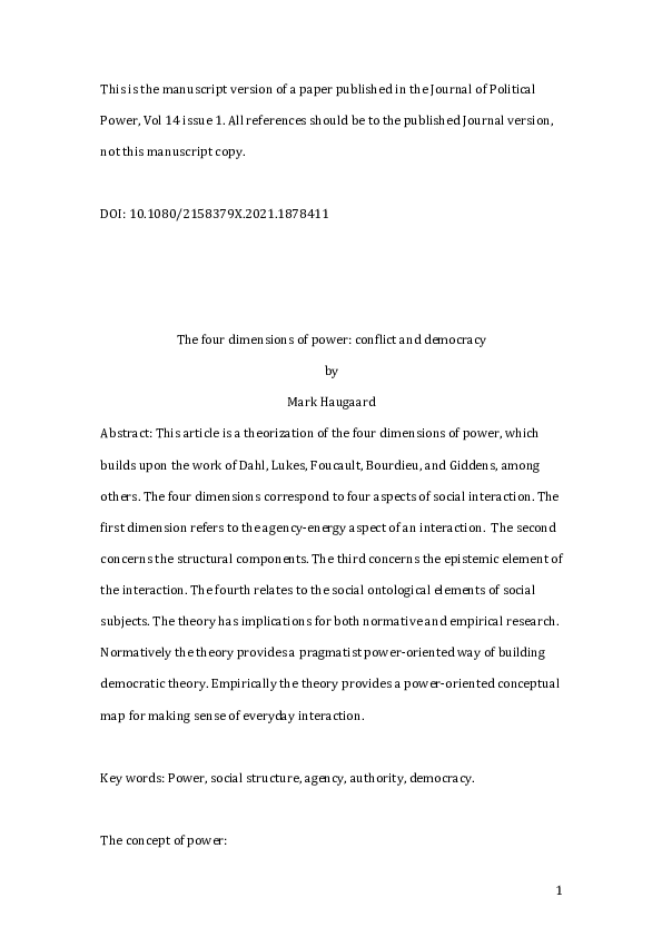(PDF) The four dimensions of power: conflict and democracy