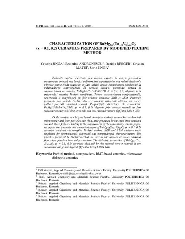 (PDF) CHARACTERIZATION OF BaMg1/3 (Ta1-xVx) 2/3O3 (x= 0.1, 0.2 ...