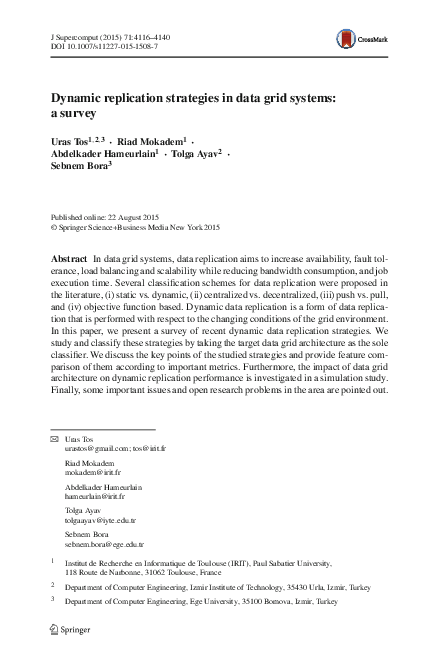 (PDF) Dynamic replication strategies in data grid systems: a survey