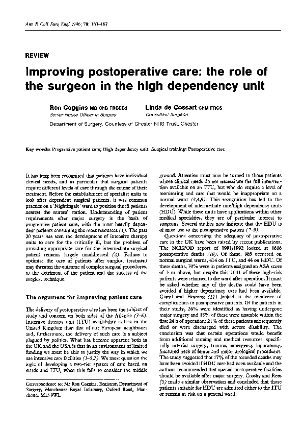 (PDF) Improving postoperative care: The role of the surgeon in the high ...