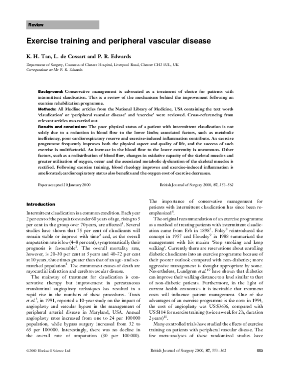 (PDF) Exercise training and peripheral vascular disease