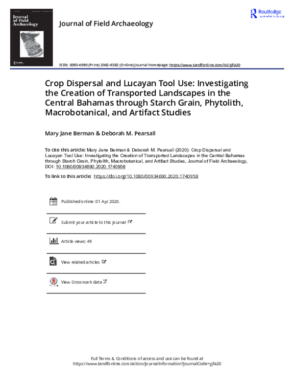 (PDF) Journal of Field Archaeology Crop Dispersal and Lucayan Tool Use ...
