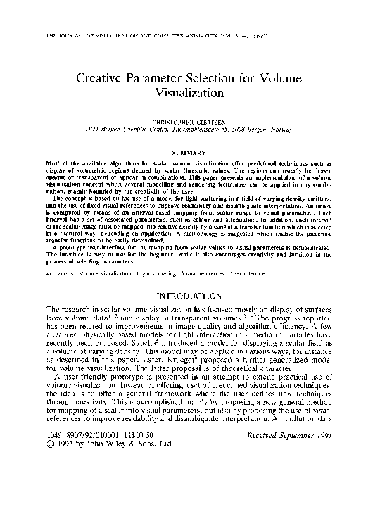 (PDF) Creative parameter selection for volume visualization