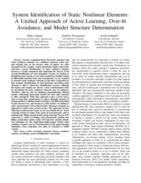 (PDF) System Identification of Static Nonlinear Elements: A Unified ...