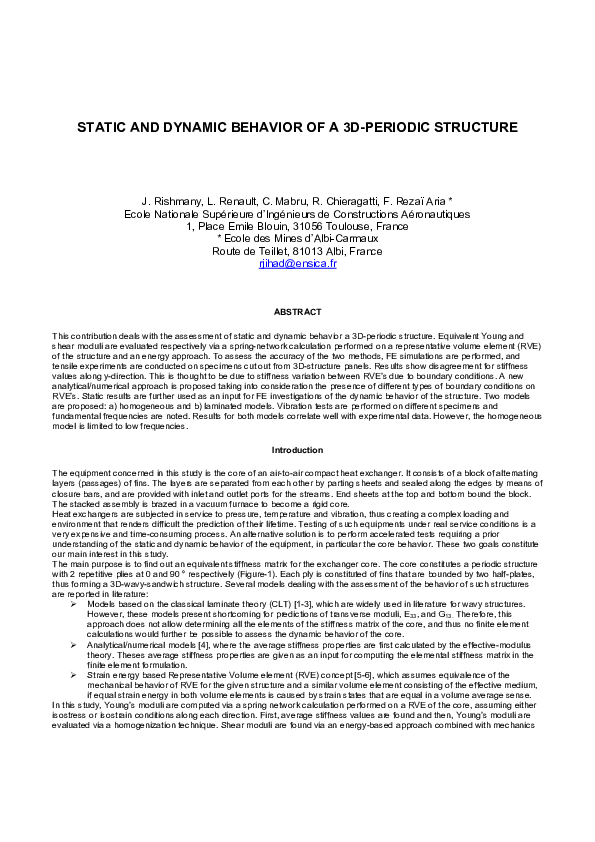 (PDF) Static and Dynamic Behavior of a 3D-Periodic Structure | Farhad ...
