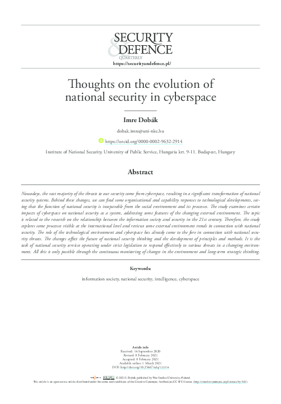 (PDF) Thoughts on the evolution of national security in cyberspace