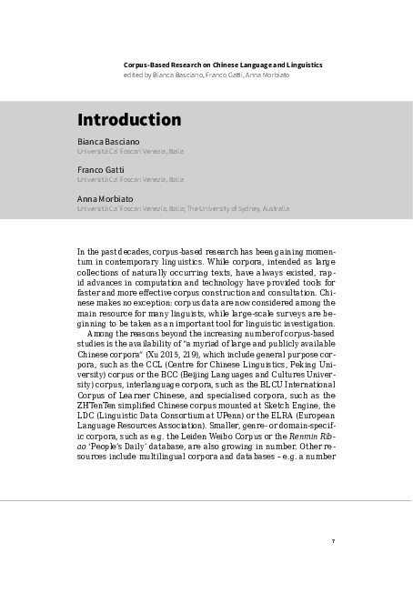 Pdf Corpus Based Research On Chinese Language And Linguistics Introduction