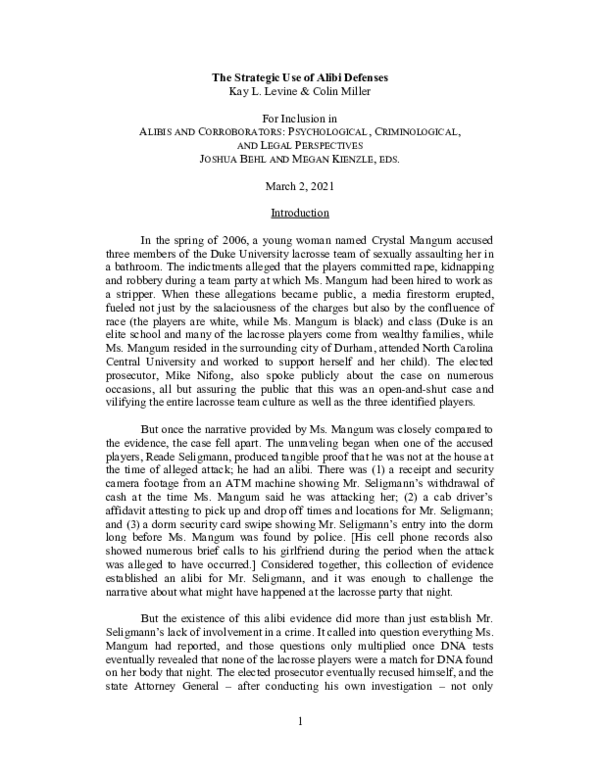 (DOC) The Strategic Use of Alibi Defenses