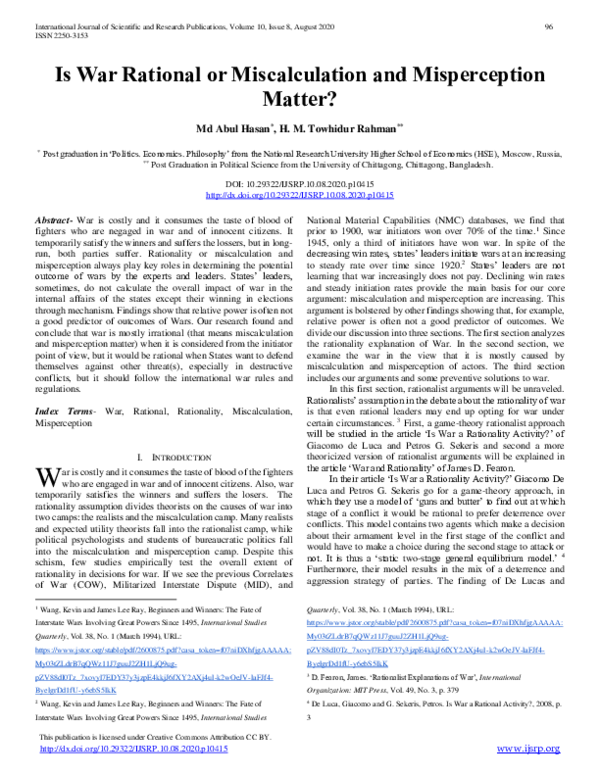 (PDF) Is War Rational or Miscalculation and Misperception Matter