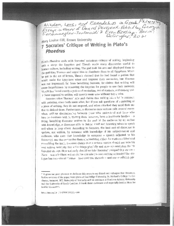 (PDF) Socrates' Critique of Writing Plato's Phaedrus
