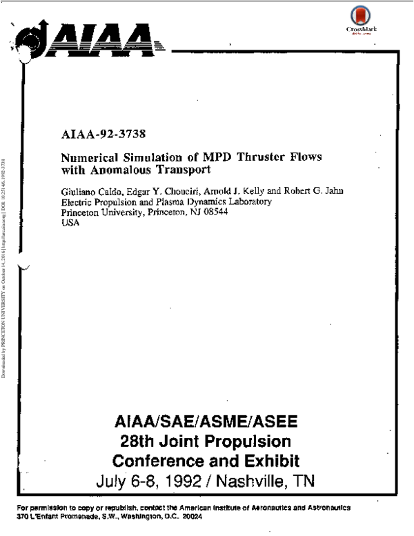 Pdf Numerical Simulation Of Mpd Thruster Flows With Anomalous Transport