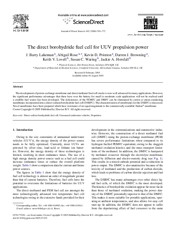 (PDF) The direct borohydride fuel cell for UUV propulsion power | Susan ...