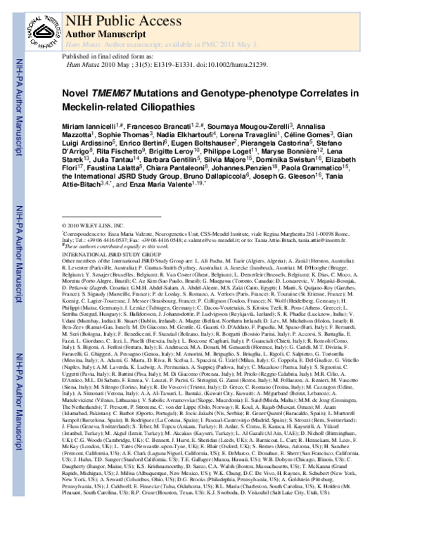 (PDF) Novel TMEM67 mutations and genotype-phenotype correlates in ...