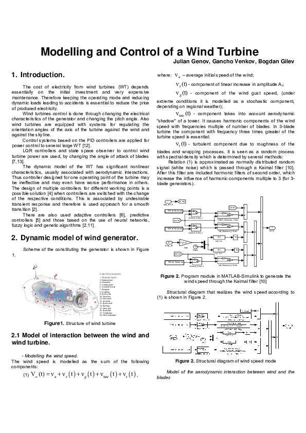 (PDF) Modelling and control of a wind turbine
