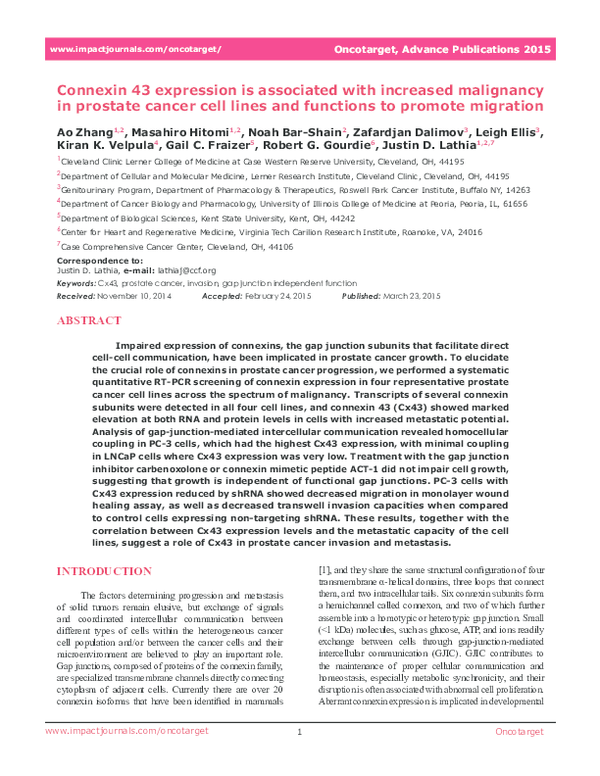 (PDF) Connexin 43 expression is associated with increased malignancy in ...