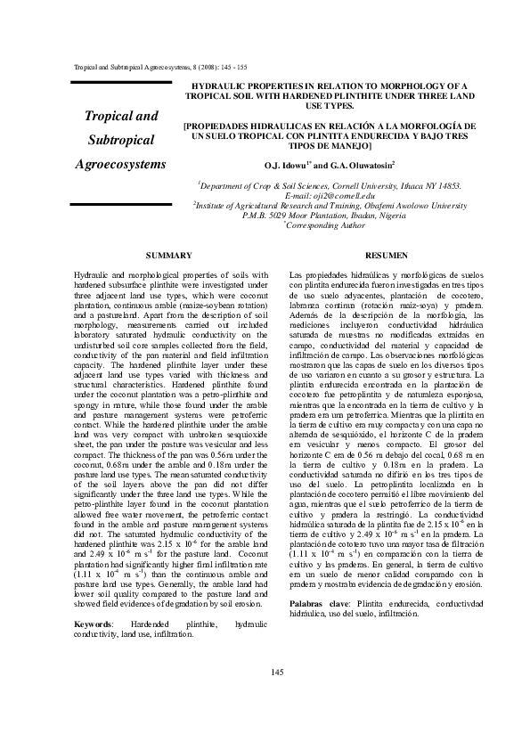 (PDF) Hydraulic Properties in Relation to Morphology of a Tropical Soil ...