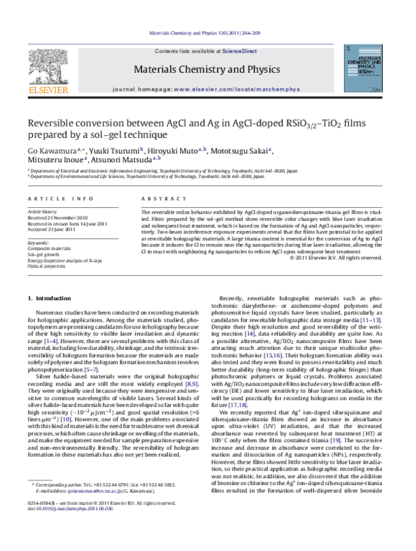 (PDF) Reversible conversion between AgCl and Ag in AgCl-doped RSiO3/2 ...