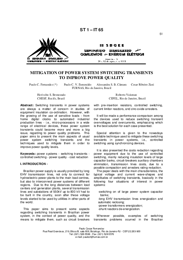 (PDF) Mitigation of power system switching transients to improve power ...