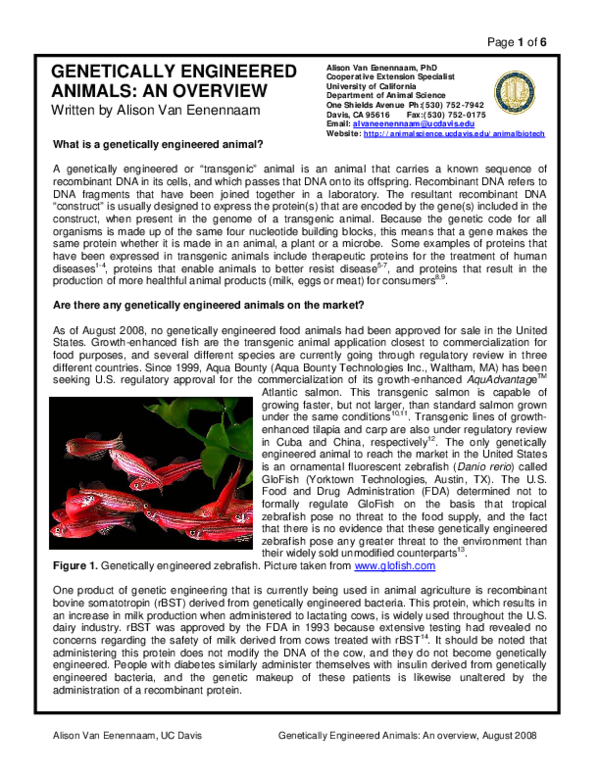 (PDF) Genetically Engineered Animals: An Overview