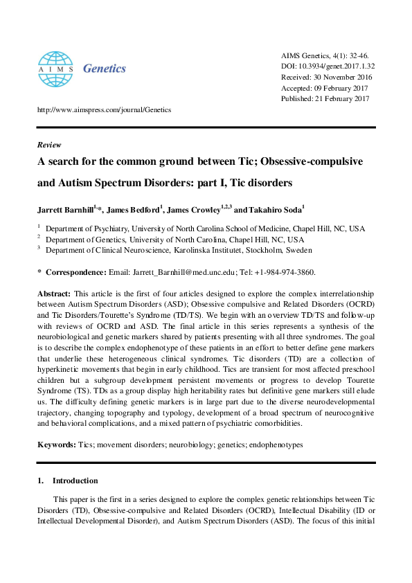 (PDF) A search for the common ground between Tic; Obsessive-compulsive ...