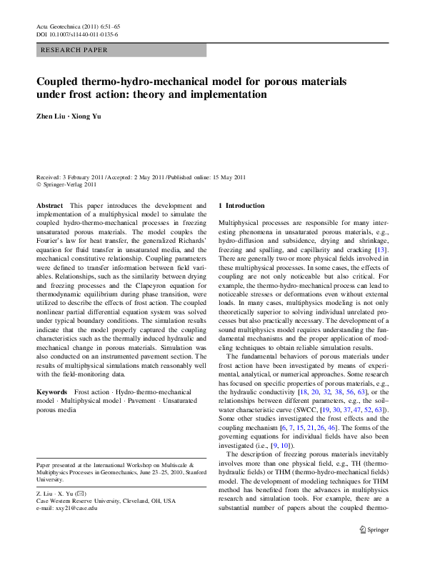 (PDF) Coupled thermo-hydro-mechanical model for porous materials under frost action: theory and ...