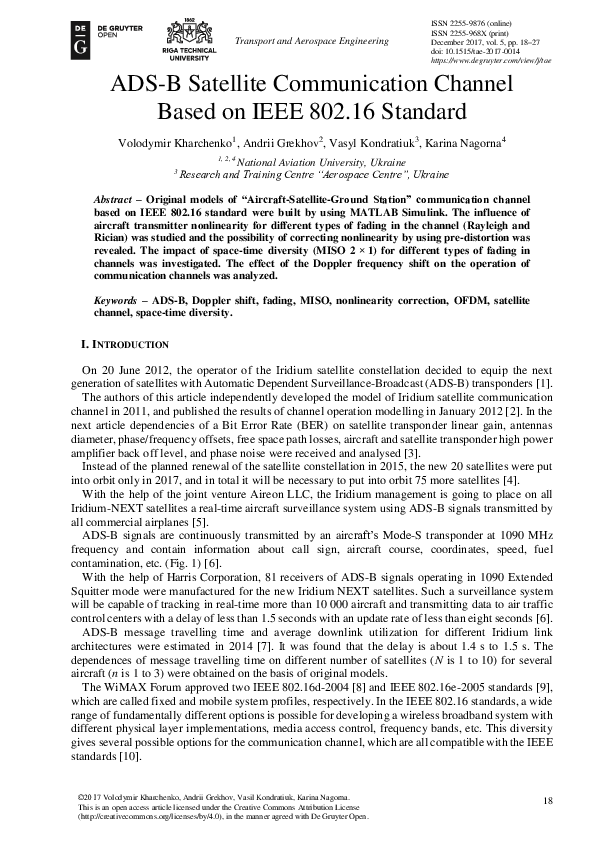 (PDF) ADS-B Satellite Communication Channel Based on IEEE 802.16 Standard