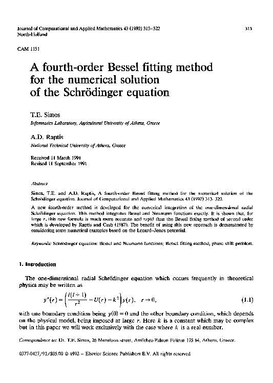 (PDF) A fourth-order Bessel fitting method for the numerical solution ...