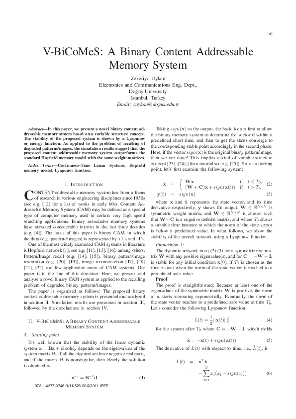 (PDF) V-BiCoMeS: A binary content addressable memory system