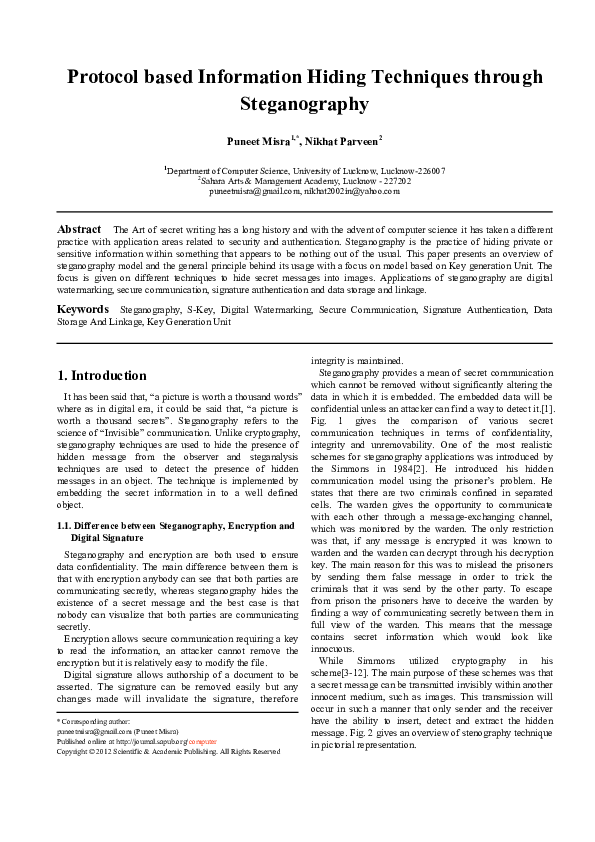 Pdf Protocol Based Information Hiding Techniques Through Steganography