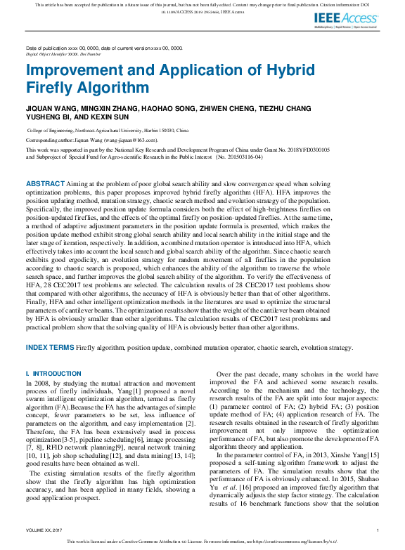 (PDF) Improvement and Application of Hybrid Firefly Algorithm