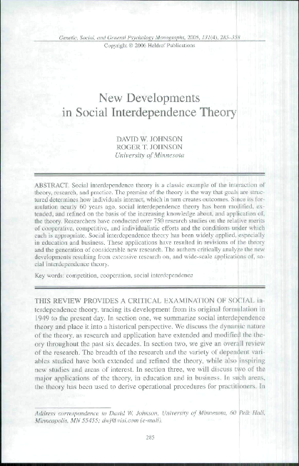 (PDF) New Developments in Social Interdependence Theory