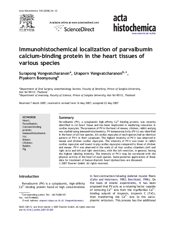 (PDF) Immunohistochemical localization of parvalbumin calcium-binding ...