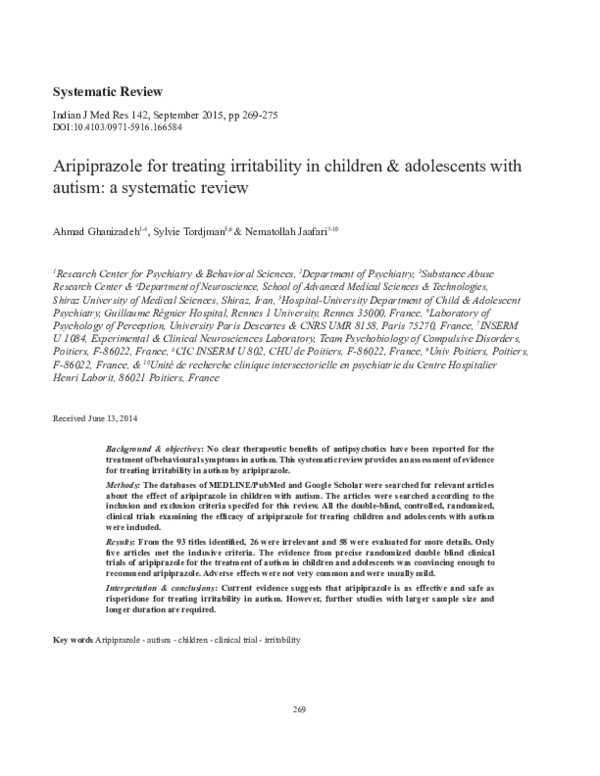 (PDF) Aripiprazole for treating irritability in children & adolescents ...