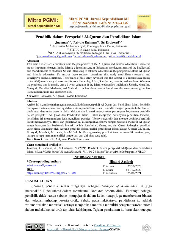 (PDF) Pendidik dalam perspektif Al-Quran dan pendidikan Islam