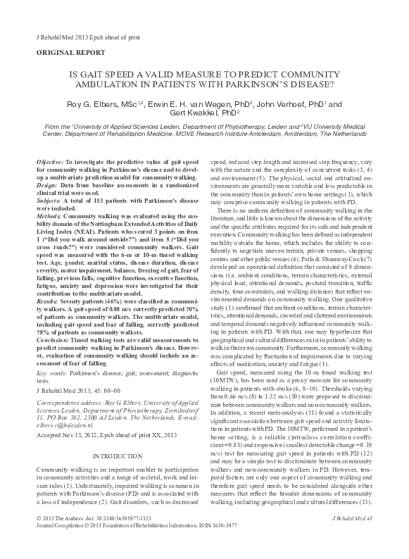 (PDF) Is gait speed a valid measure to predict community ambulation in ...