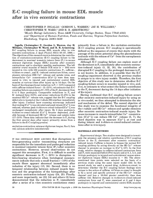 (PDF) E-C coupling failure in mouse EDL muscle after in vivo eccentric ...