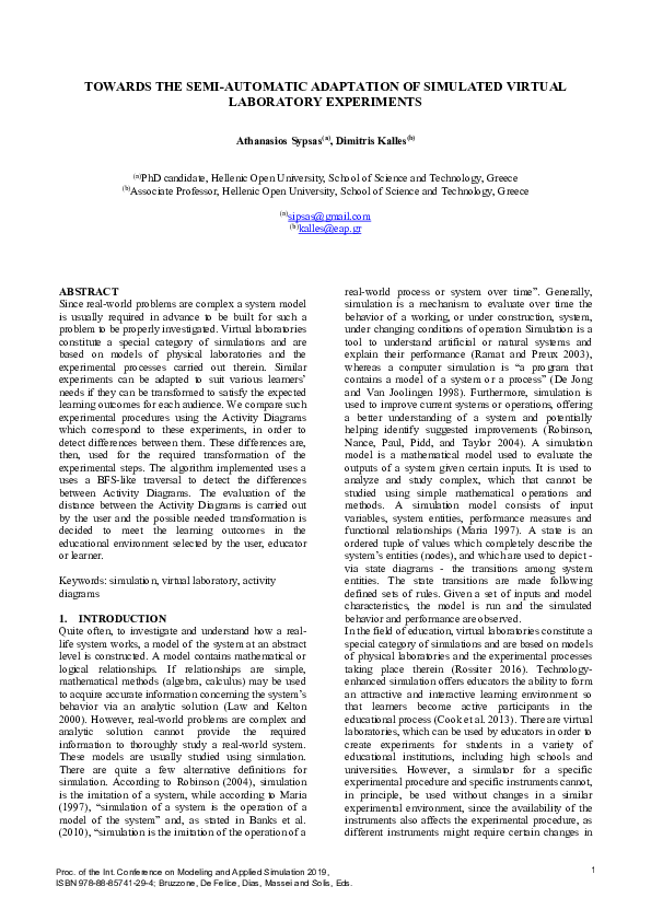 TOWARDS THE SEMI-AUTOMATIC ADAPTATION OF SIMULATED VIRTUAL LABORATORY ...