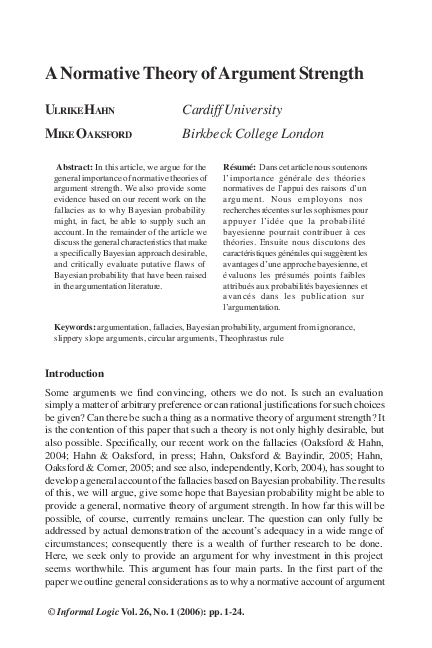 Pdf A Normative Theory Of Argument Strength