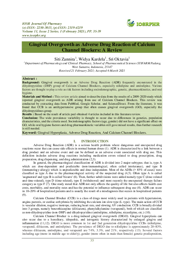 (PDF) Gingival Overgrowth as Adverse Drug Reaction of Calcium Channel ...
