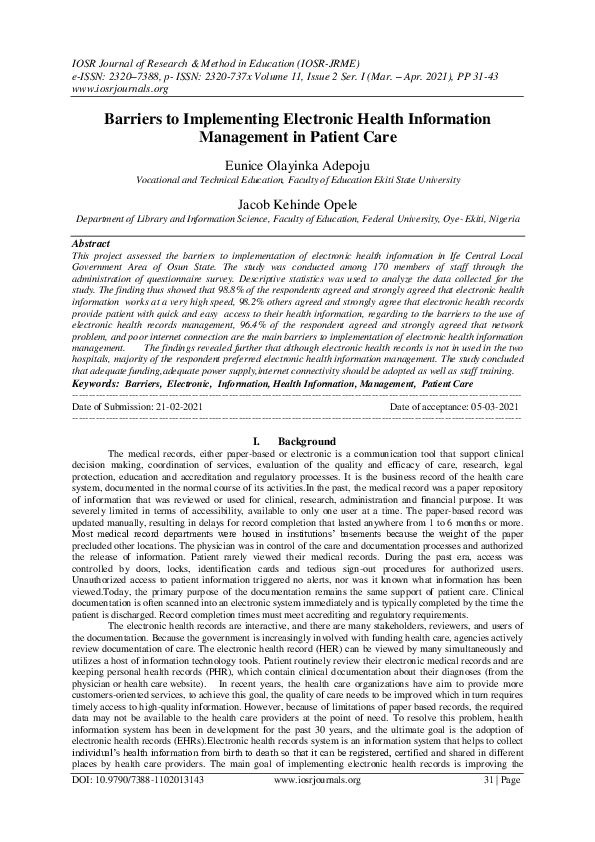 (PDF) Barriers to Implementing Electronic Health Information Management ...
